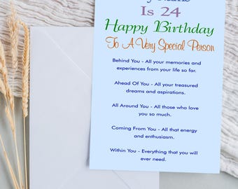 24th Birthday Balloon Card | Turning Twenty Four Happy Birthday Balloon ...
