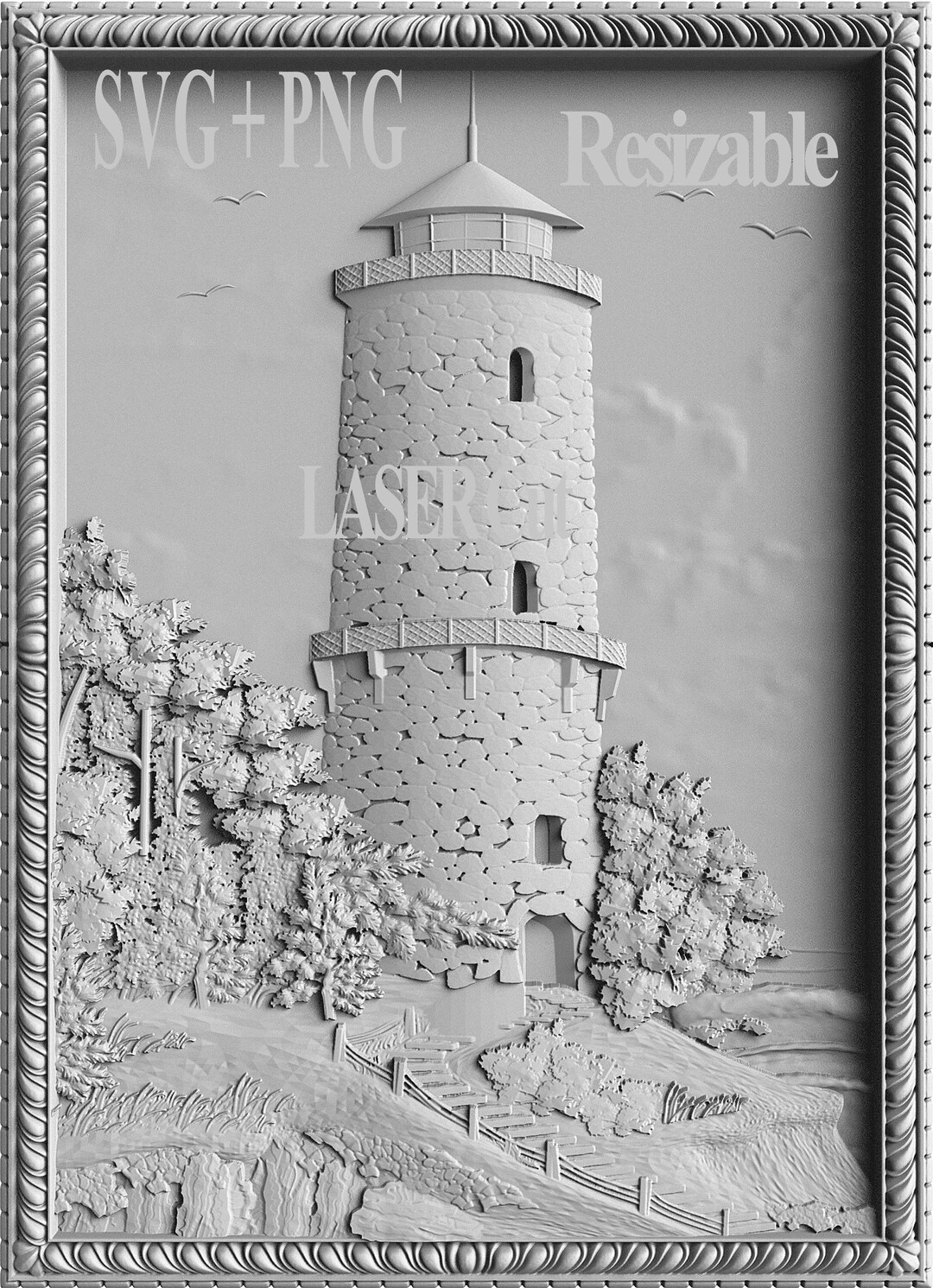 Laser Ready Png Svg Gcode Files Lighthouse 2 Glowforge Engraver Cut ...