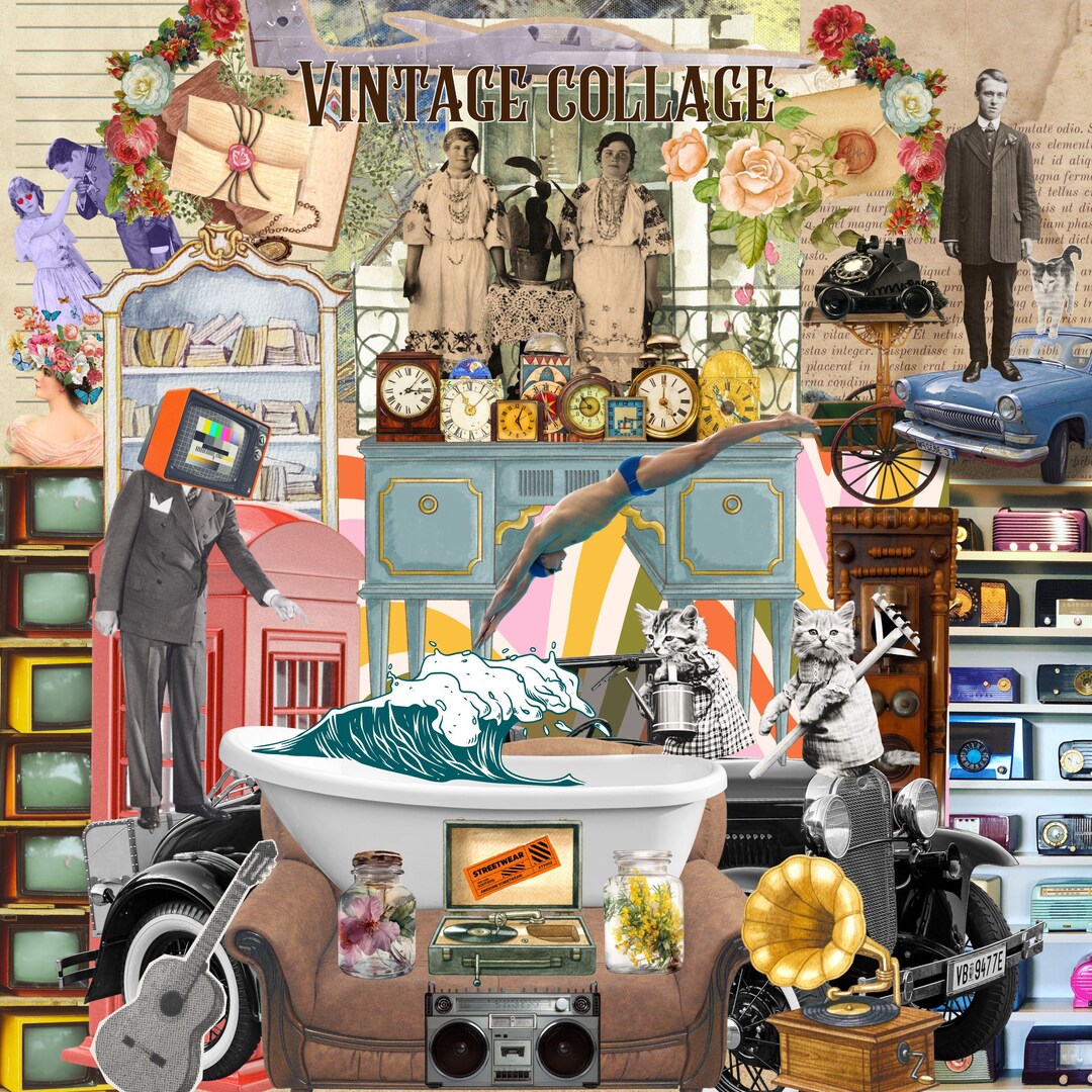 Vintage Collage Kit, 50 Pages of Ephemera, Antique Objects, Old People ...