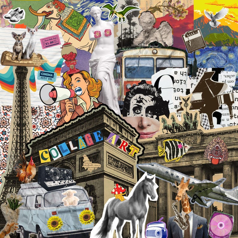 Collage Art Prints, Eclectic Collage Cutouts, Pop Art Elements, Vintage ...