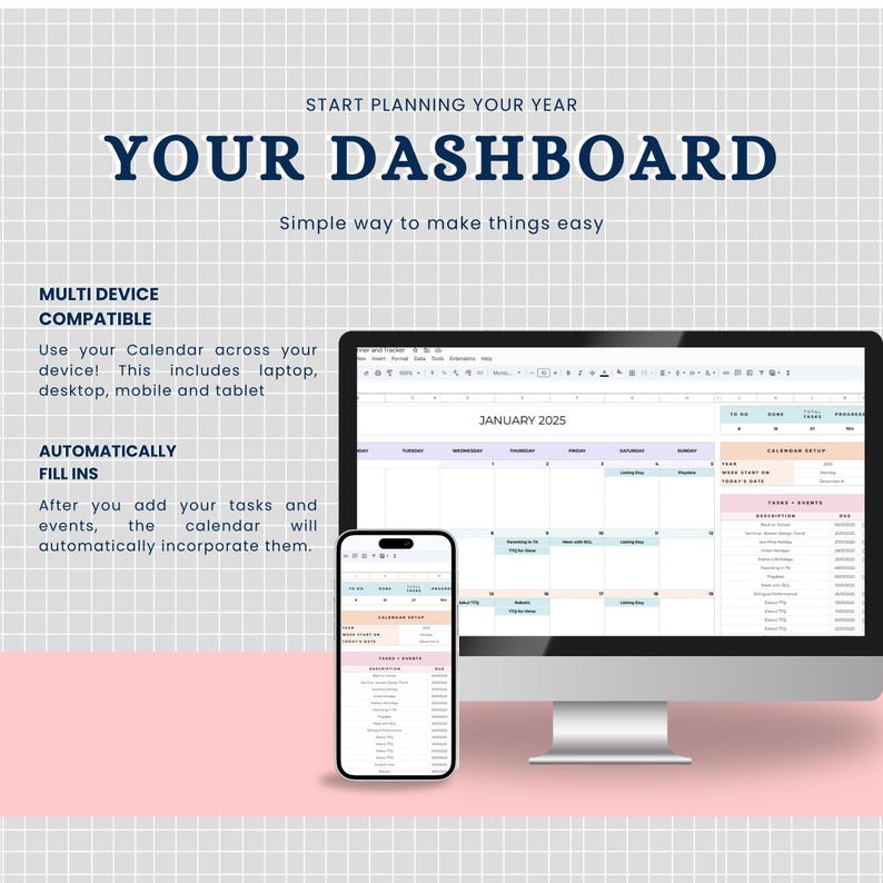 2025 Calendar Annual Planner Google Sheets Yearly Calendar Monthly ...