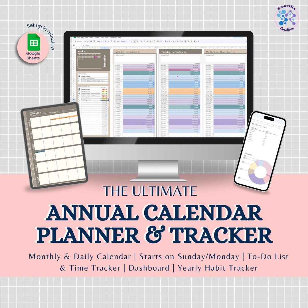 The Ultimate Digital Annual Spreadsheet Planner, Daily to Do List ...