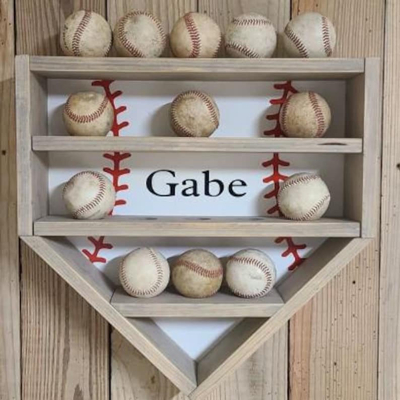Home Plate Baseball Display Shelf – Customizable Solid Wood Rack ...