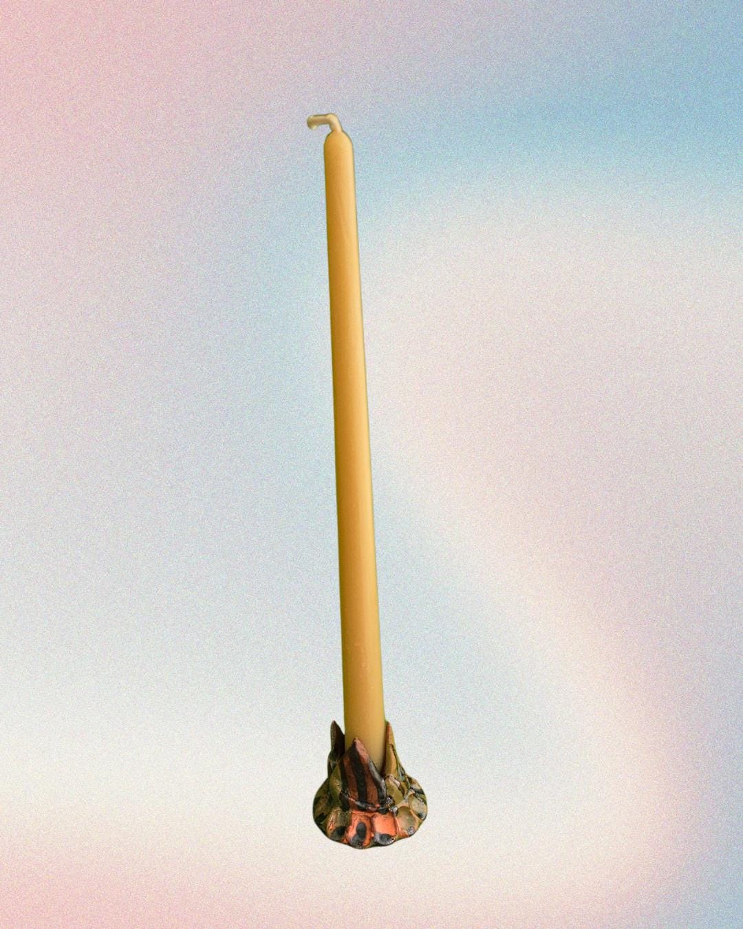 Candlestick Holder - Orange With Black Stripes and Green Glaze - Soda ...