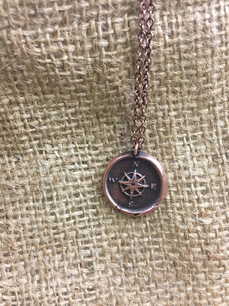 Compass Pendant Necklace - Nautical Wax Seal Jewelry - Gold Mariner ...