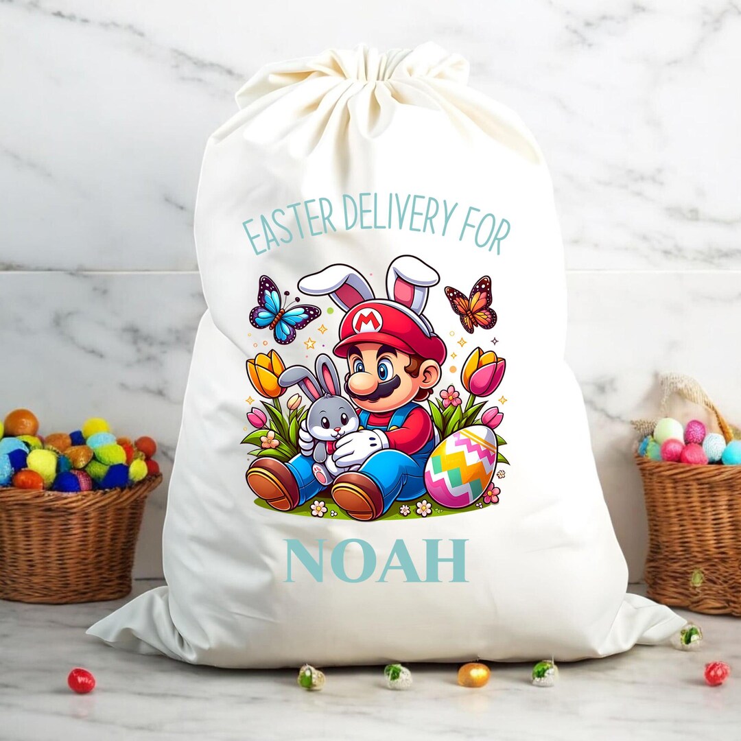 Personalized Easter Sack, Custom Name Mario Easter Bag, Kids Easter ...