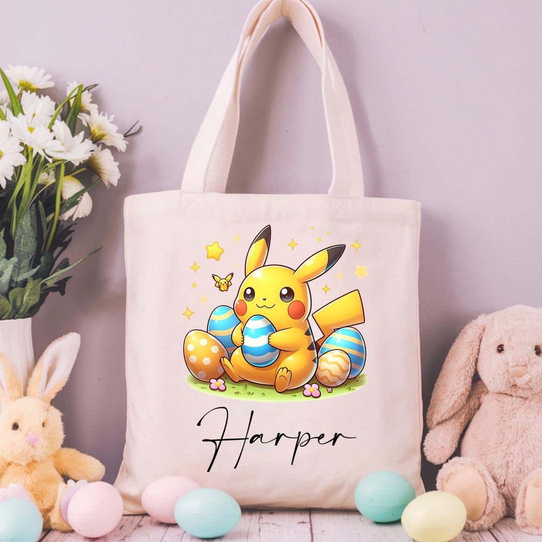 Easter Pikachu Tote Bag, Easter Egg Hunt Gift, Cartoon Character, Kids ...