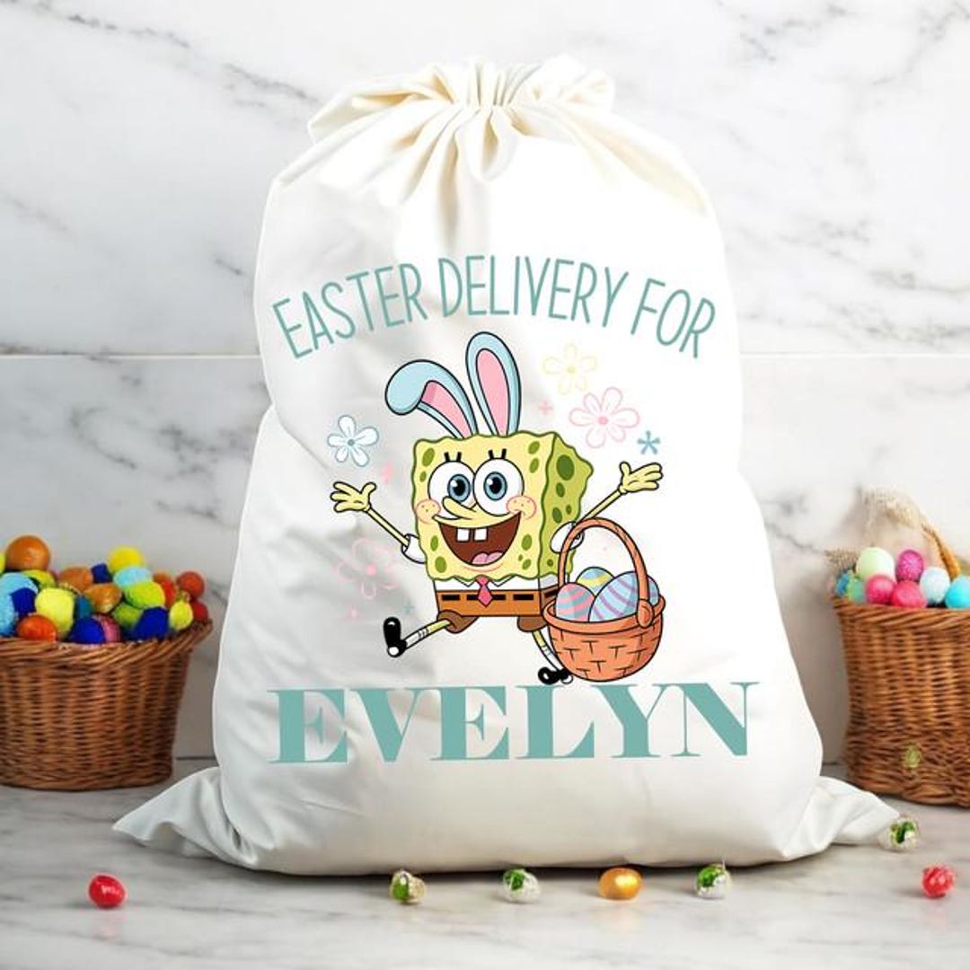 Personalized Easter Bag, Easter Delivery for Kids, Spongebob Easter Basket, Easter Gift, Canvas ...