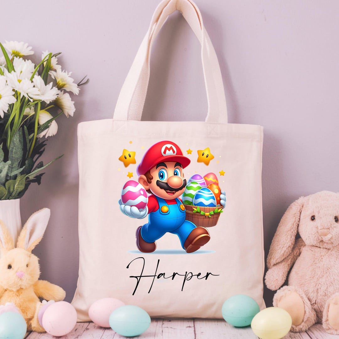 Mario Easter Tote Bag, Easter Basket, Personalized Name, Kids Easter ...