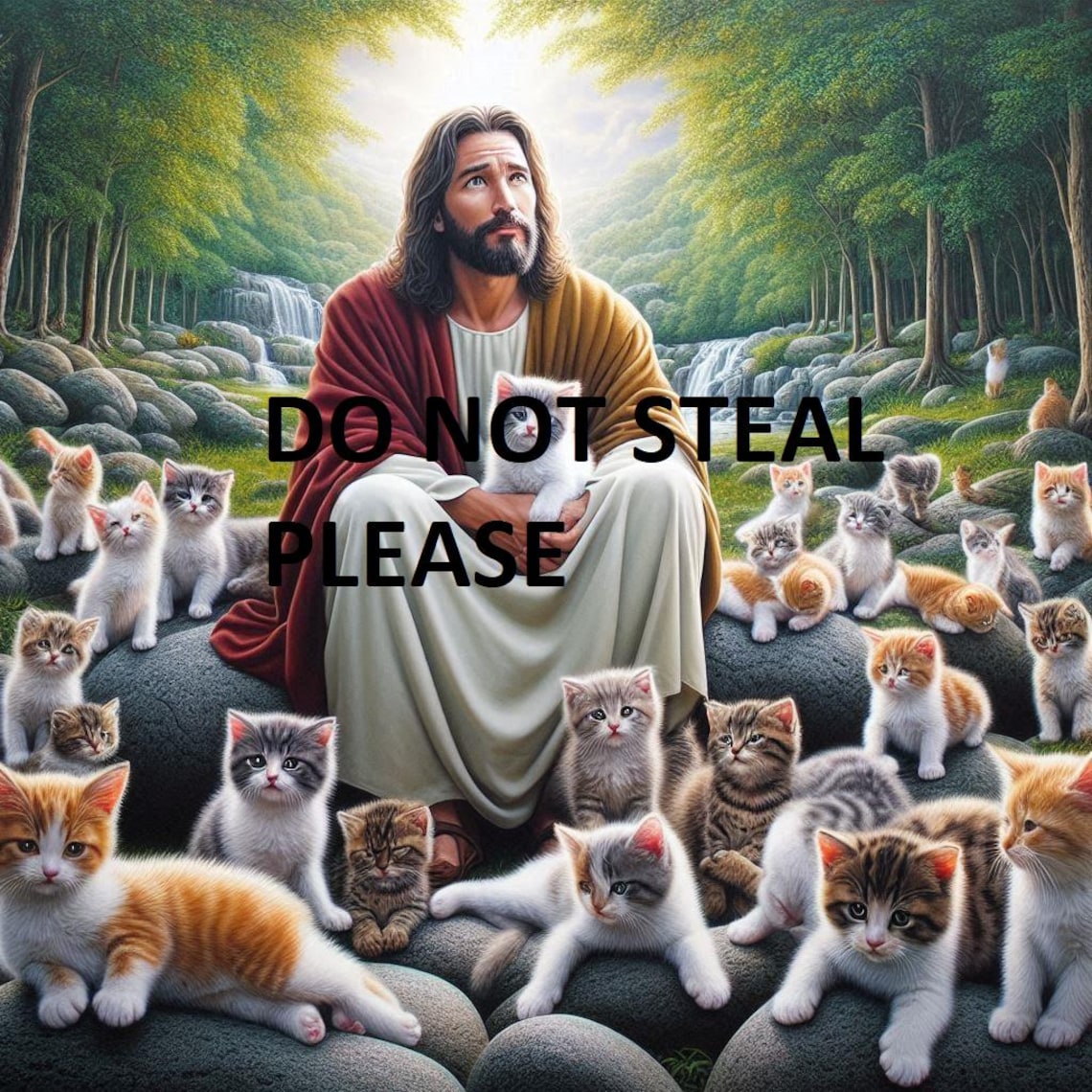 4 Different Jesus With Kittens Playing digital Print - Etsy Canada
