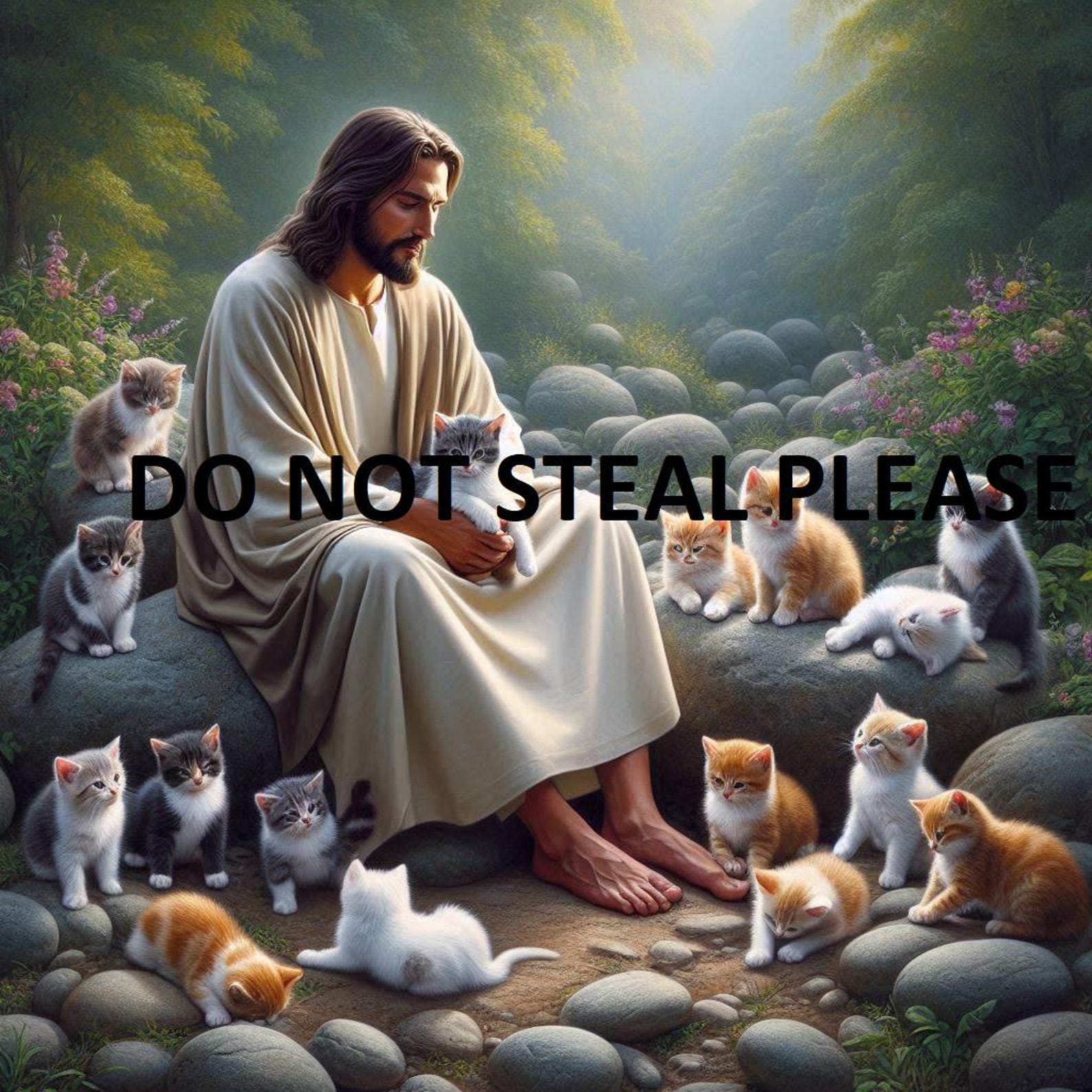4 Different Jesus With Kittens Playing digital Print - Etsy Canada