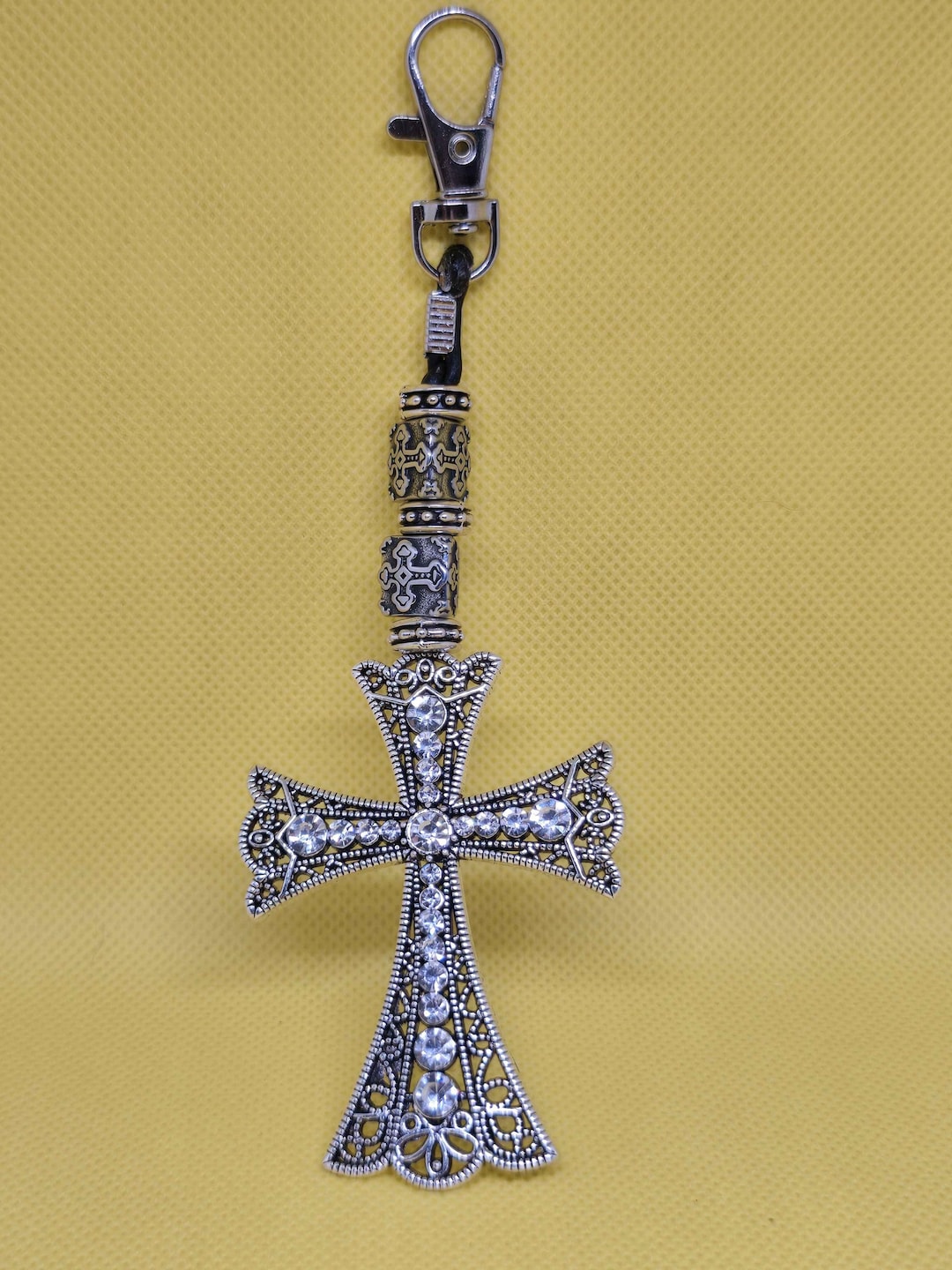 Leather Keychain With Christian Cross Charm One of A Kind - Etsy