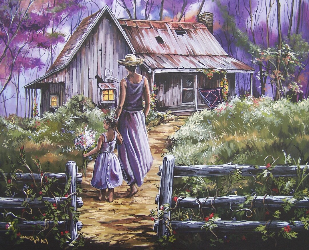 Purple Garden Cabin Signed Art Print of Painting by Artist Cathy ...