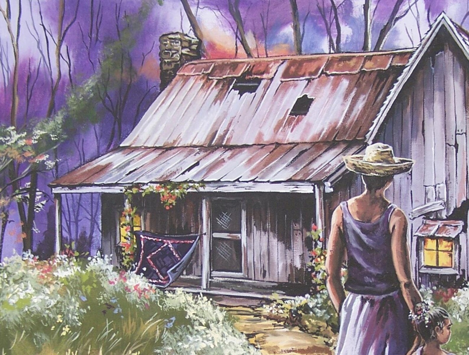 Purple Garden Cabin Signed Art Print of Painting by Artist Cathy ...