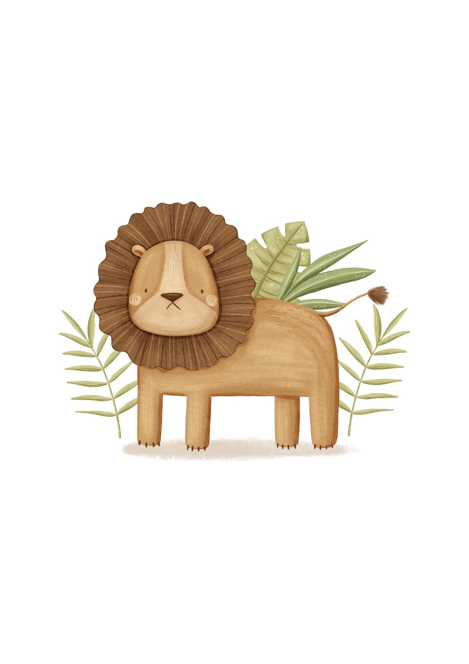 Digital A4 Lion Print With Leaves - Etsy