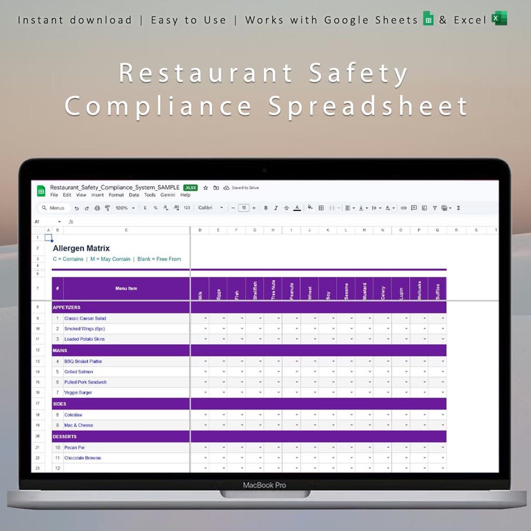 Restaurant Safety Compliance Spreadsheet | HACCP Food Safety Log | OSHA ...