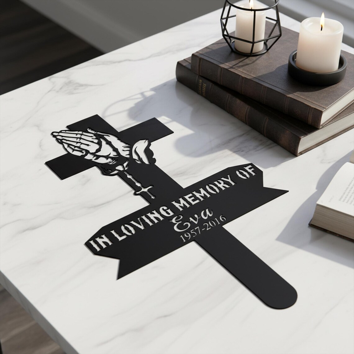 Cross With Praying Hand Memorial Metal Stake, Cross Stake, Praying Hand ...