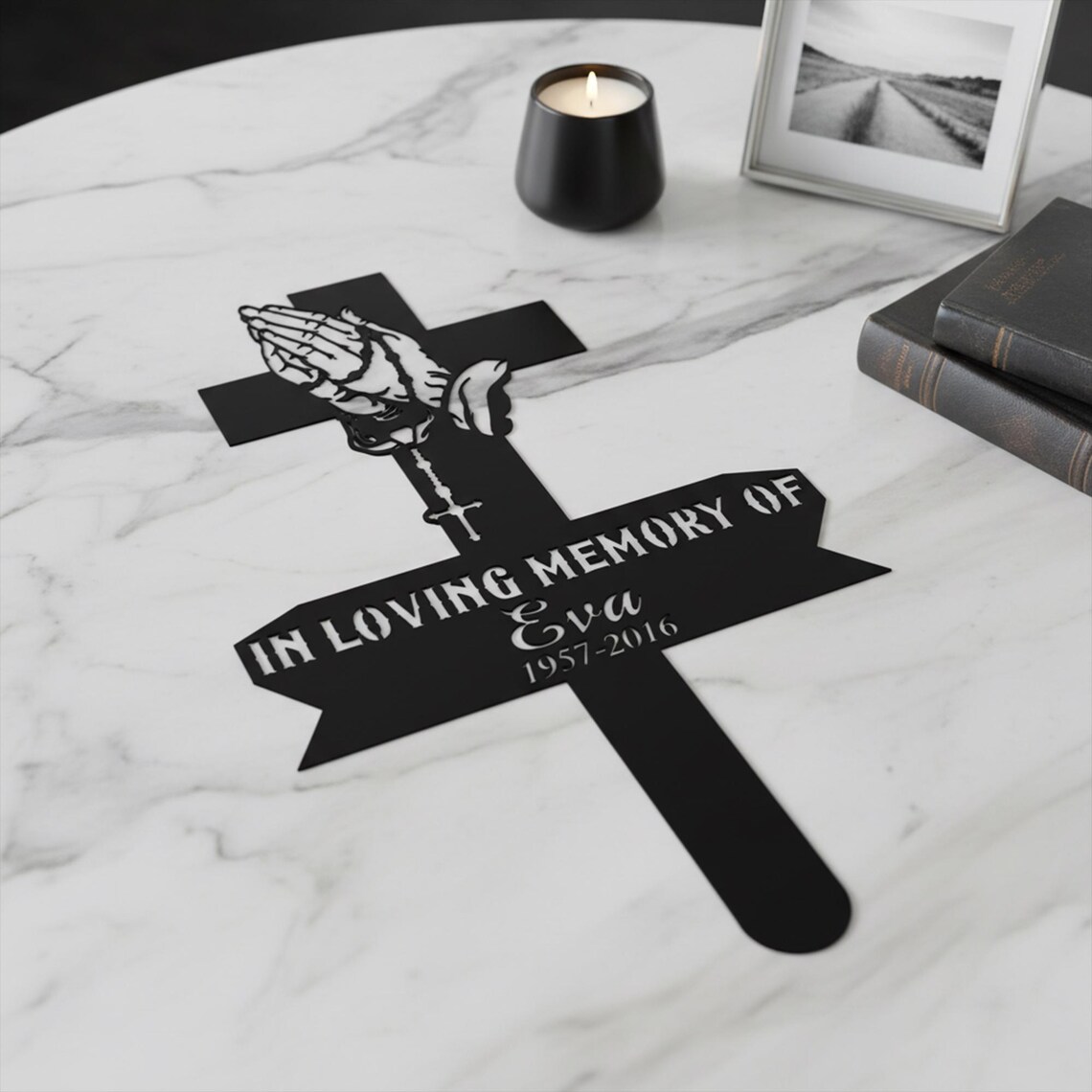 Cross With Praying Hand Memorial Metal Stake, Cross Stake, Praying Hand ...