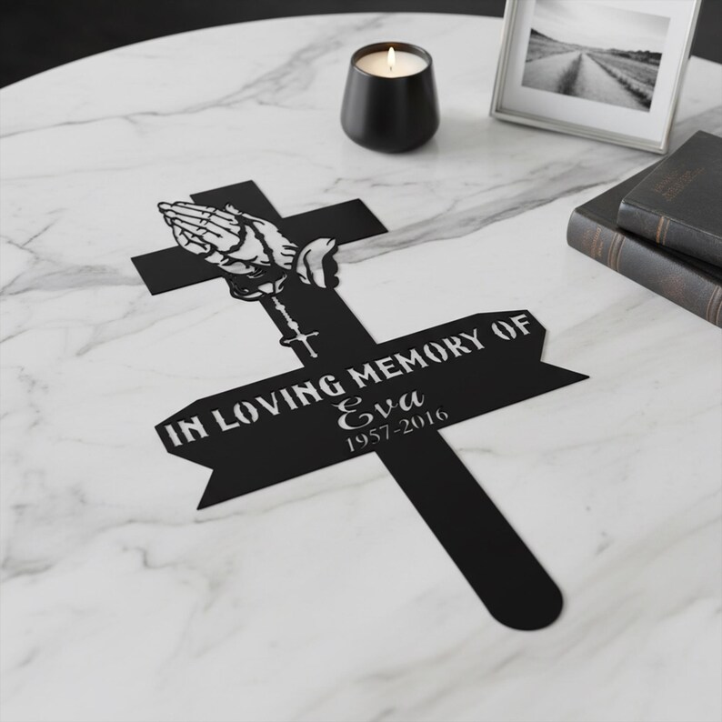 Cross With Praying Hand Memorial Metal Stake, Cross Stake, Praying Hand ...