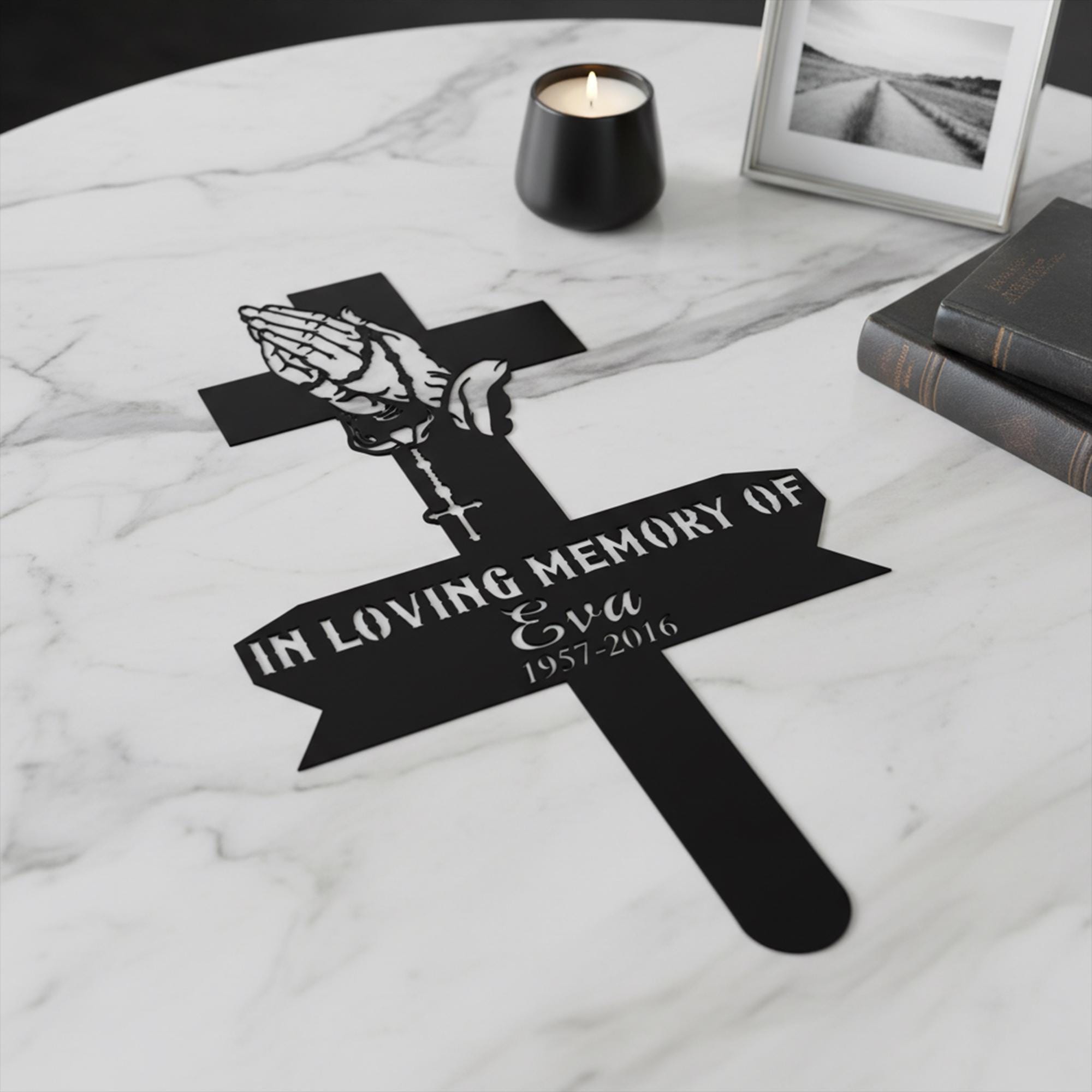 Cross With Praying Hand Memorial Metal Stake, Cross Stake, Praying Hand ...