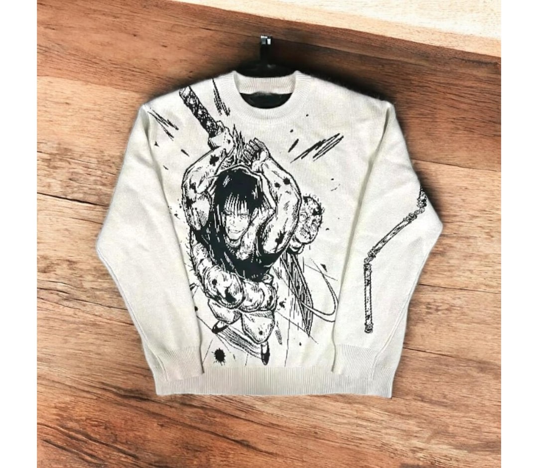 Anime Knitted Sweater, Black Harajuku Sweater, Men Women Pullover ...