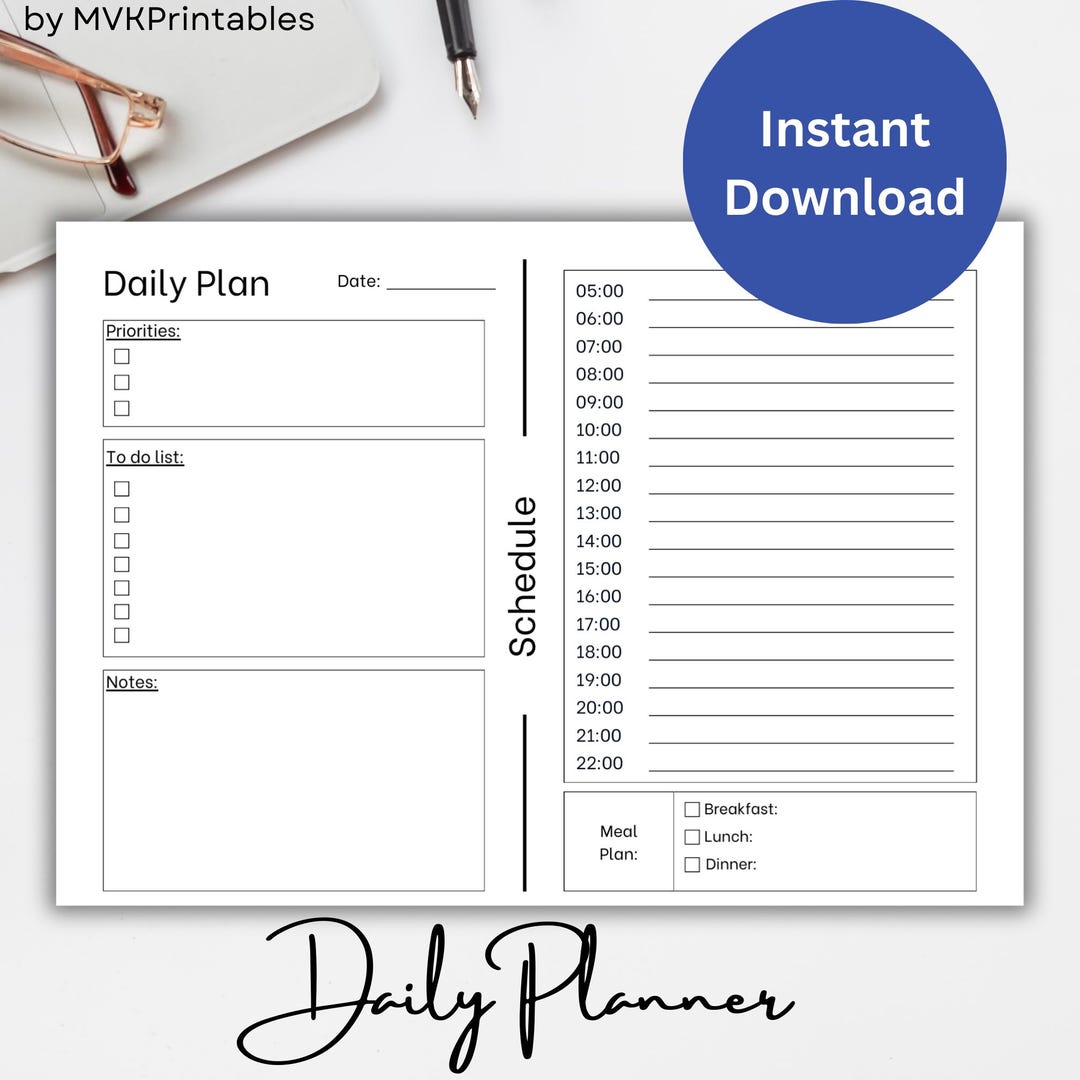 Undated Printable Daily Planner, Landscape, Daily Planner Pages, Work ...