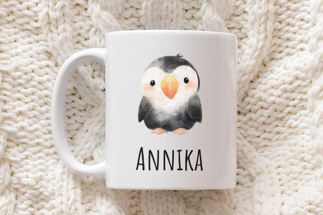 Personalized Puffin Mug, Cute Bird Mug With Name, Custom Mug, Gift Idea ...