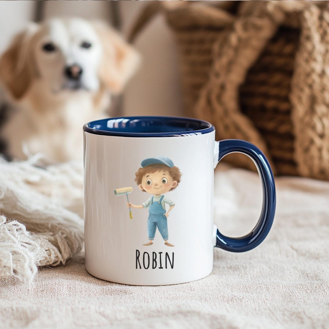 Personalized Painter Mug, Custom Name Mug, Robin Boy Child Mug ...