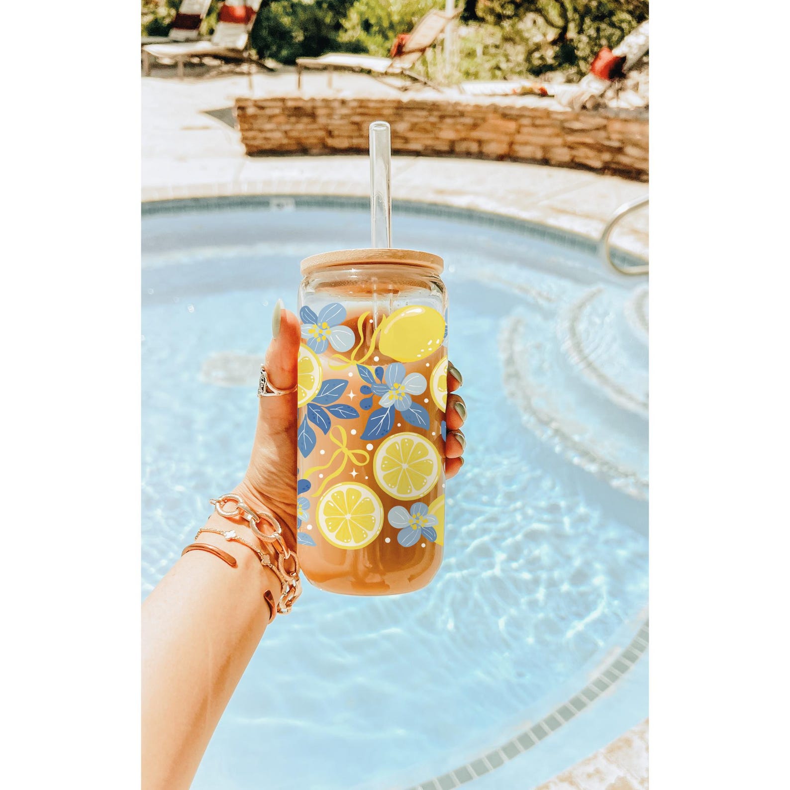 Lemon Glass Cup With Bamboo Lid and Straw, Cute Summer Glass Tumbler ...