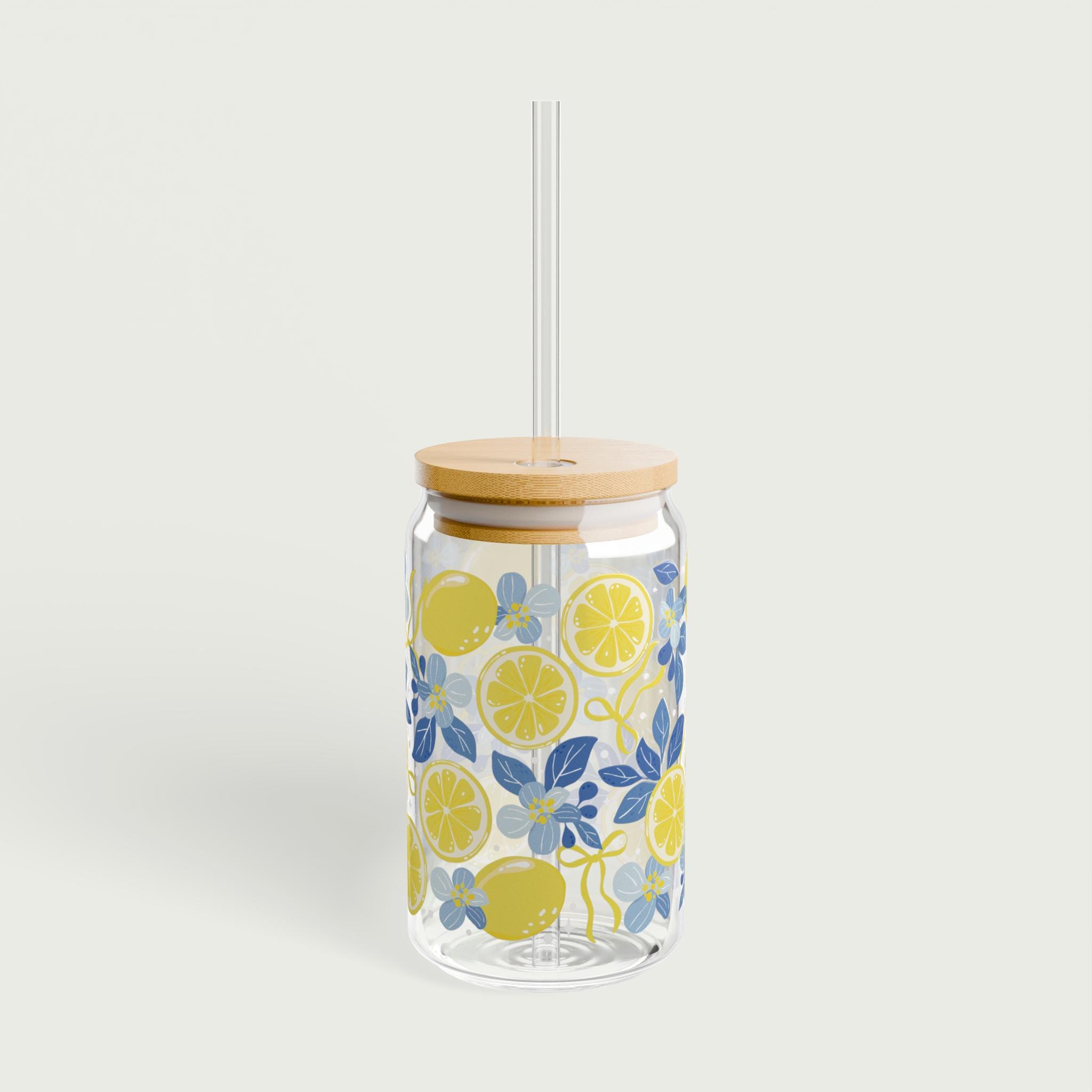 Lemon Glass Cup With Bamboo Lid and Straw, Cute Summer Glass Tumbler ...