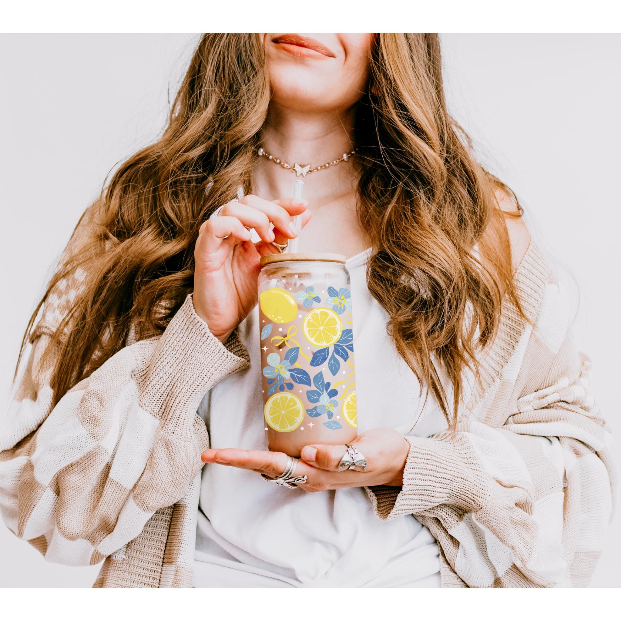 Lemon Glass Cup With Bamboo Lid and Straw, Cute Summer Glass Tumbler ...