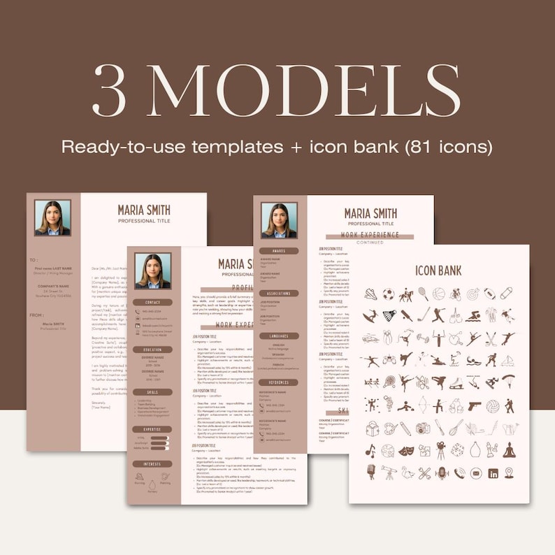 CV Templates + Cover Letter Template + Icon Bank - Etsy