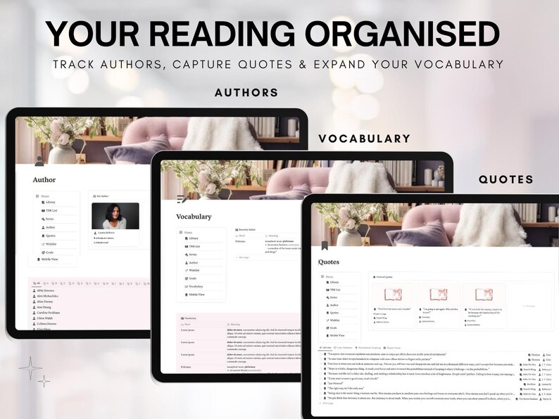 Book Tracker Reading Journal Notion Template, Digital Reading Log, Aesthetic Notion Planner for ...