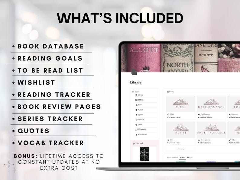 Book Tracker Reading Journal Notion Template, Digital Reading Log, Aesthetic Notion Planner for ...