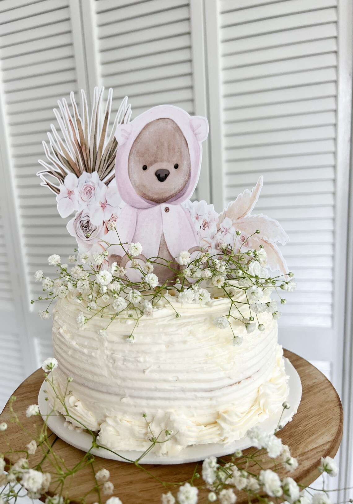 Pink Teddy Bear Cake Topper | Pastel Theme Baby Shower Decor, Diaper ...