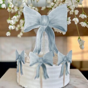 Dusty/baby Blue Bow Cake Topper | 1st Birthday Paper Topper, Bridal ...