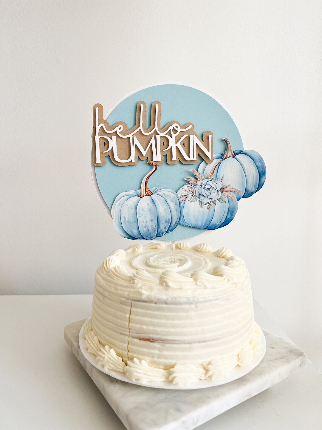 Hello Pumpkin Cake Topper | Blue Fall Baby Shower Topper, Autumn Blue ...
