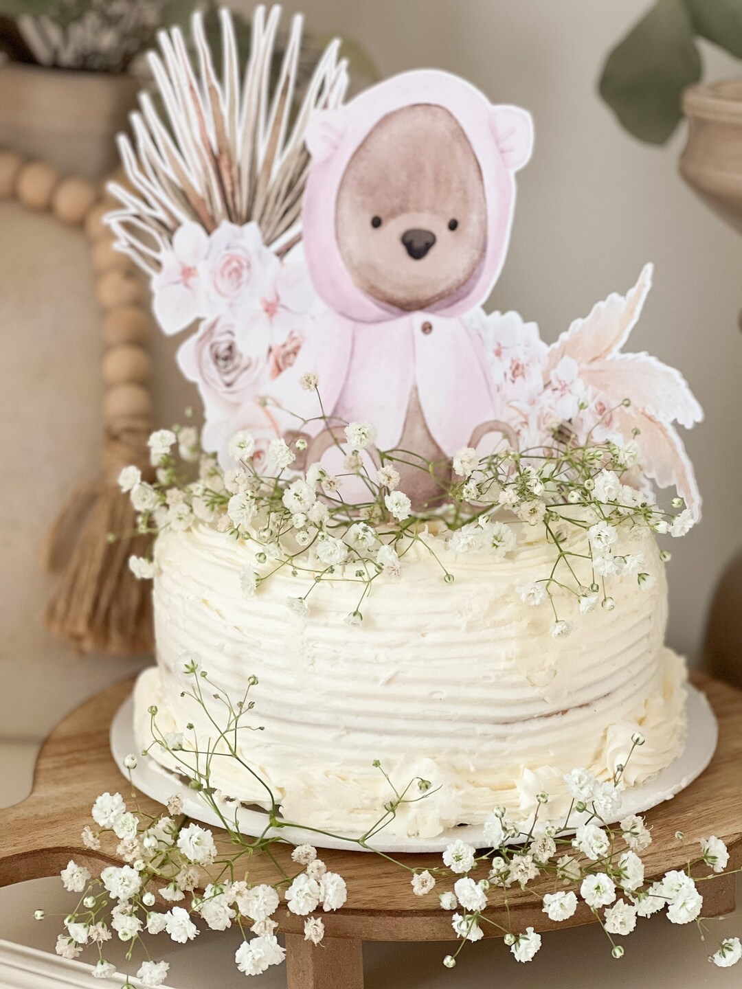 Pink Teddy Bear Cake Topper | Pastel Theme Baby Shower Decor, Diaper ...