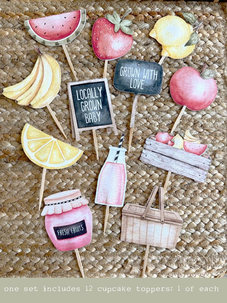 Locally Grown Baby Cupcake Toppers (set of 12) | Farmers Market Shower ...
