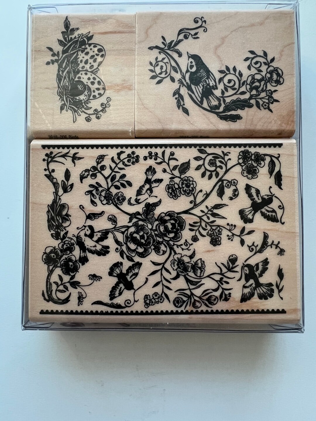 Bird Red Rubber Wooden Rubber Stamp Set/bird Nest/vines/floral Rubber ...