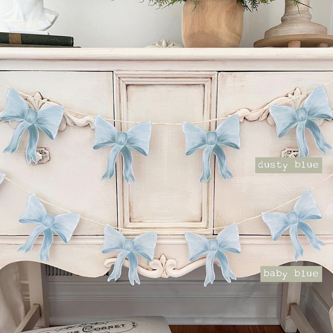 Dusty/baby Blue Bow Garland | Shower Decor, 1st Birthday Banner, Baby ...