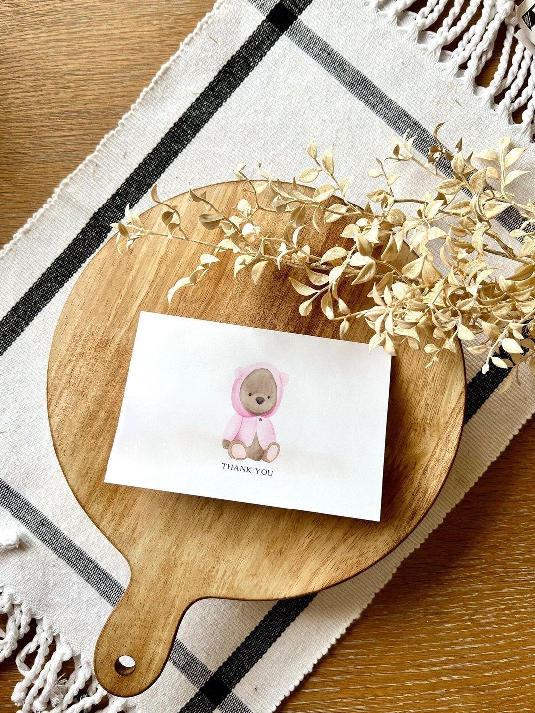 Pink Teddy Bear Thank You Card (with Envelope) | Baby Shower Note, From ...