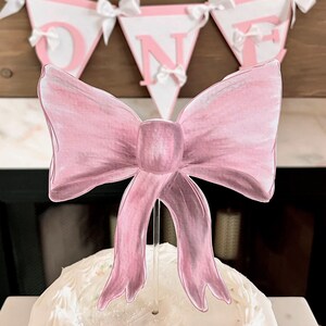 Pink Bow Cake Topper | First Birthday Paper Topper, Bridal Shower Decor ...