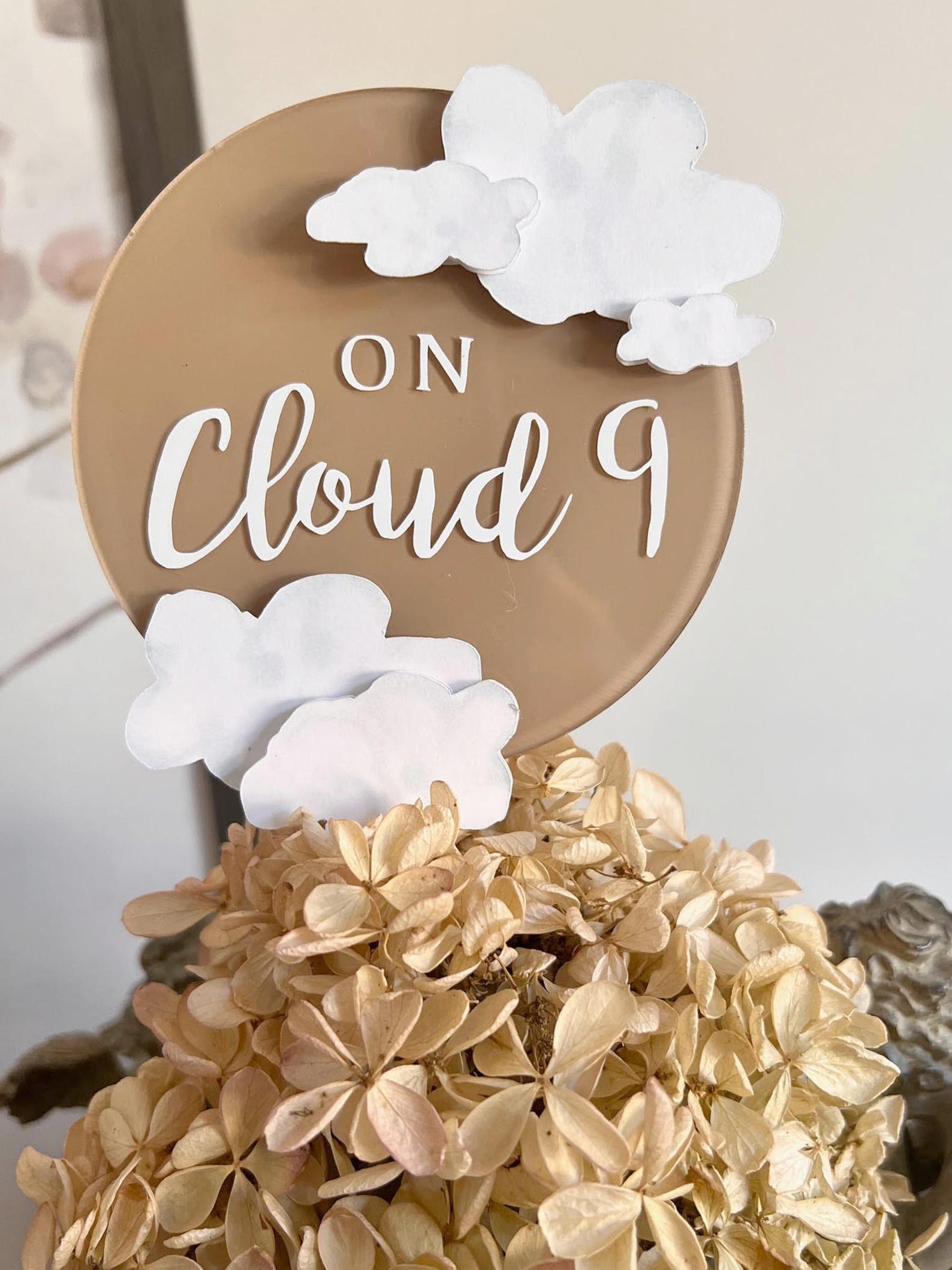 On Cloud Nine Beige Acrylic Circle Cake Topper | Over the Moon Baby ...