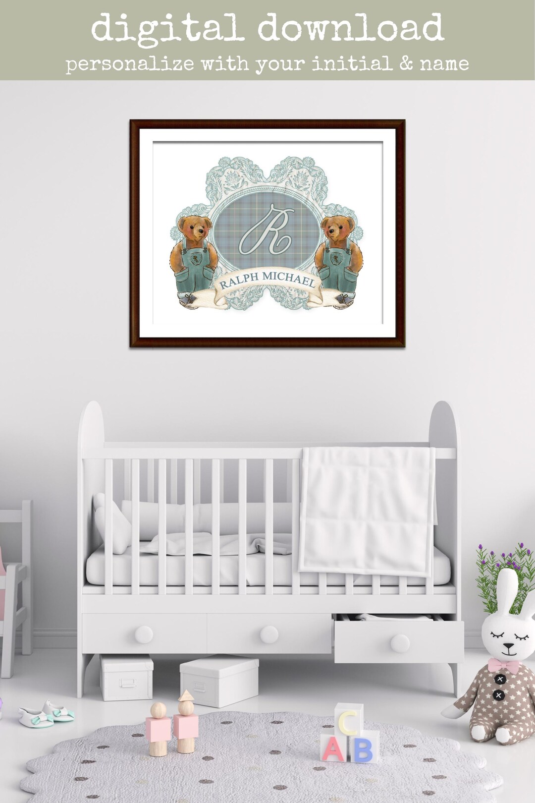 Personalized Teddy Bear Name Crest DIGITAL DOWNLOAD | Gender Neutral ...