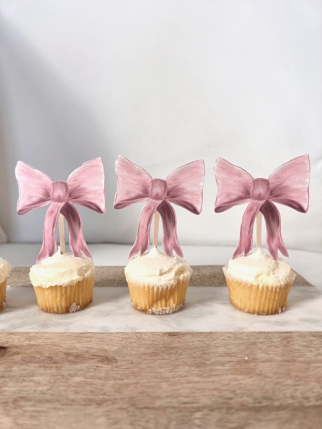 Pink Bow Cupcake Toppers - Set of 12 | Bridal Shower Decor, 1st ...