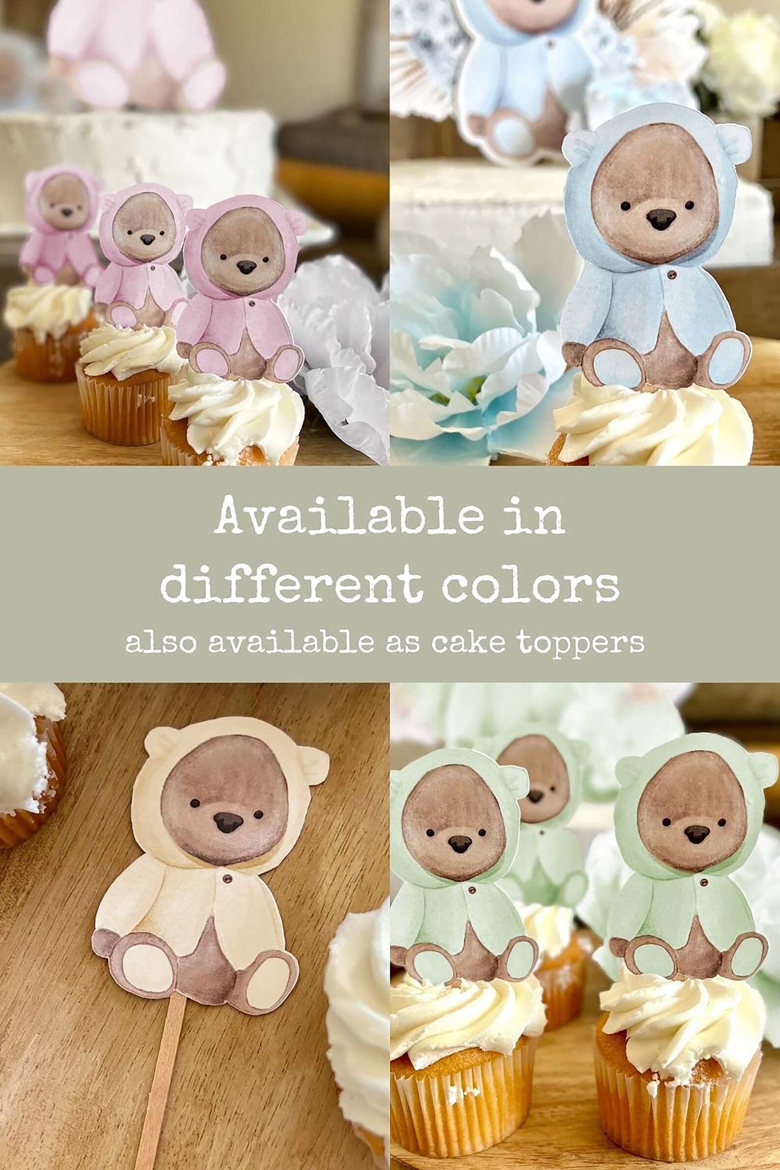 Pink Teddy Bear Cupcake Topper Set of 12/party Favor - Etsy