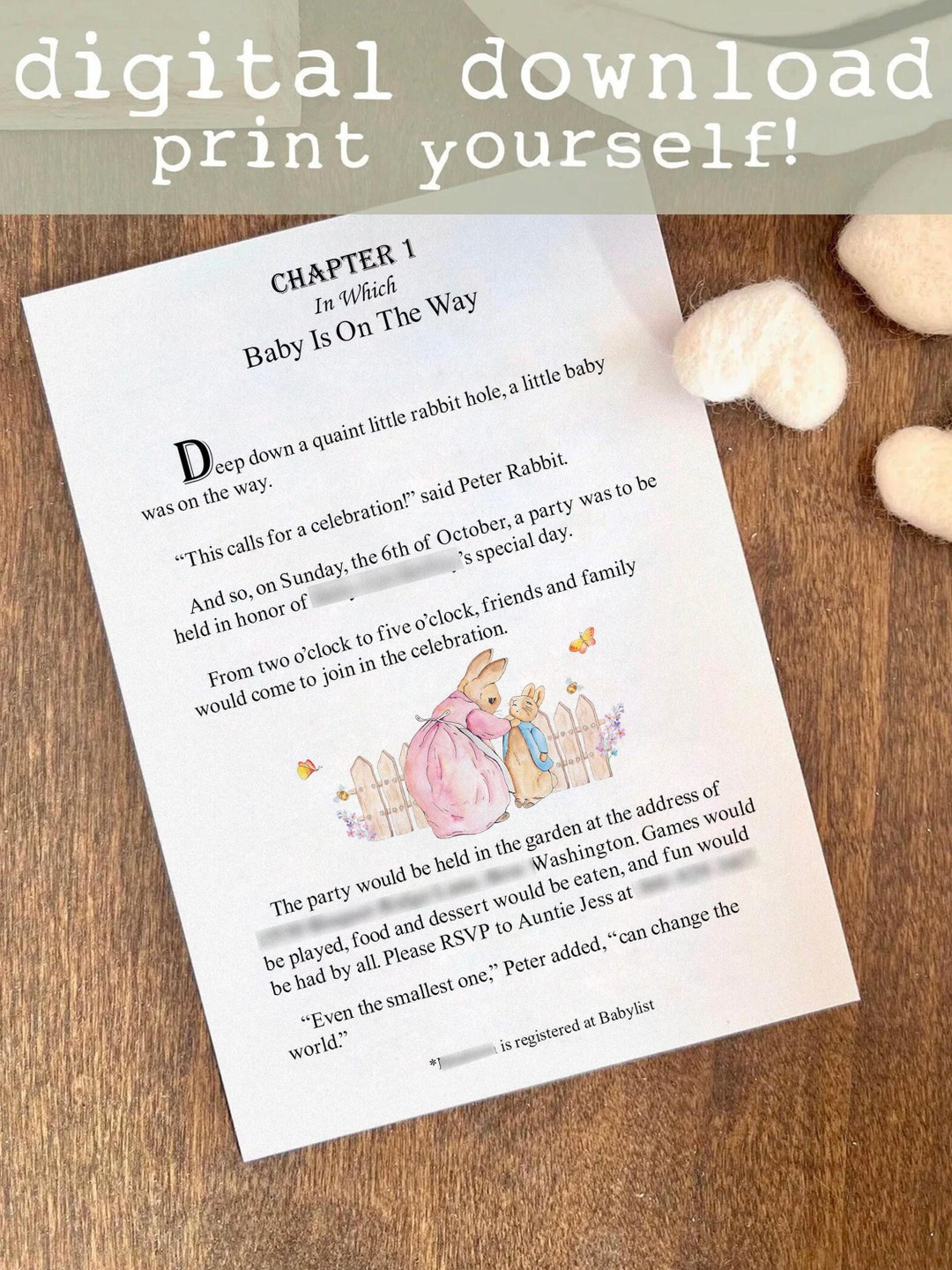 Peter Rabbit Baby Shower Storybook Invitation DIGITAL DOWNLOAD ...