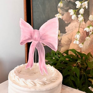 Pink Bow Cake Topper | First Birthday Paper Topper, Bridal Shower Decor ...