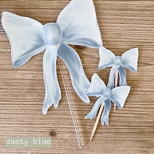 Dusty/baby Blue Bow Cupcake Toppers - Set of 12 | Bridal Shower Decor ...